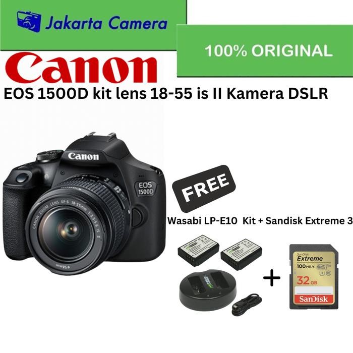 Jual CANON EOS 1500D Kit Lens 18-55 Is II Kamera DSLR Free Gift Sandisk Extreme(32GB) + Wasabi ...
