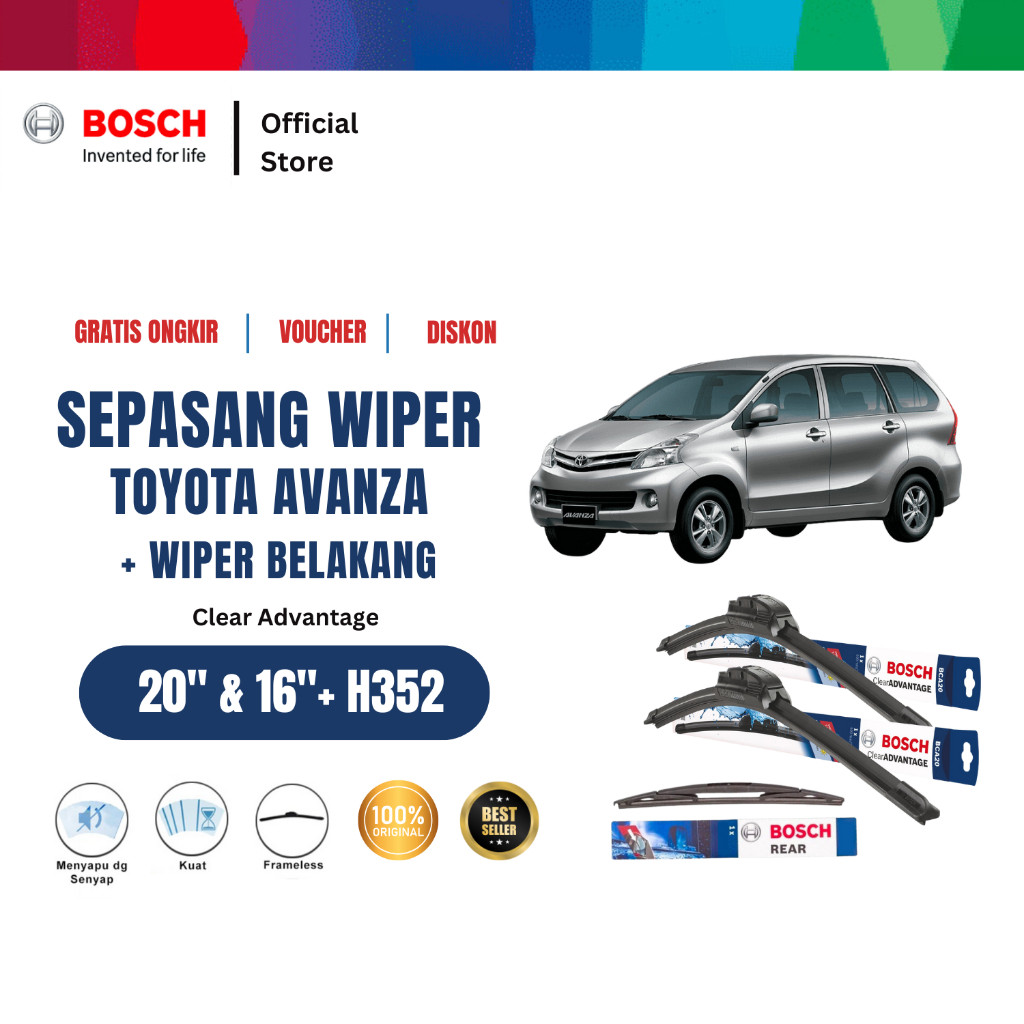Jual Bosch Wiper Depan dan Belakang Mobil Toyota Avanza Frameless Clear Advantage 20 - 16 Inci ...