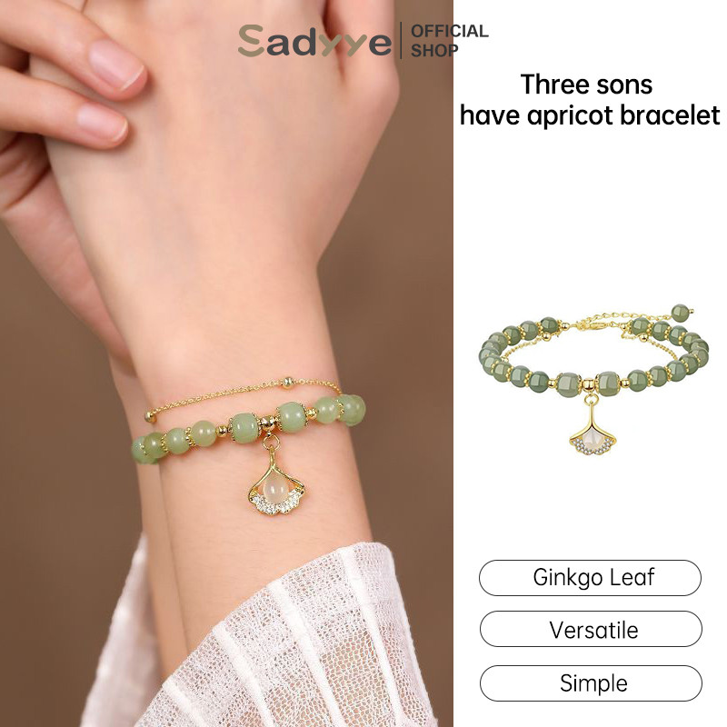 Jual Sadyye Gelang Liontin Daun Ginkgo Gelang Manik Hijau Sederhana ...