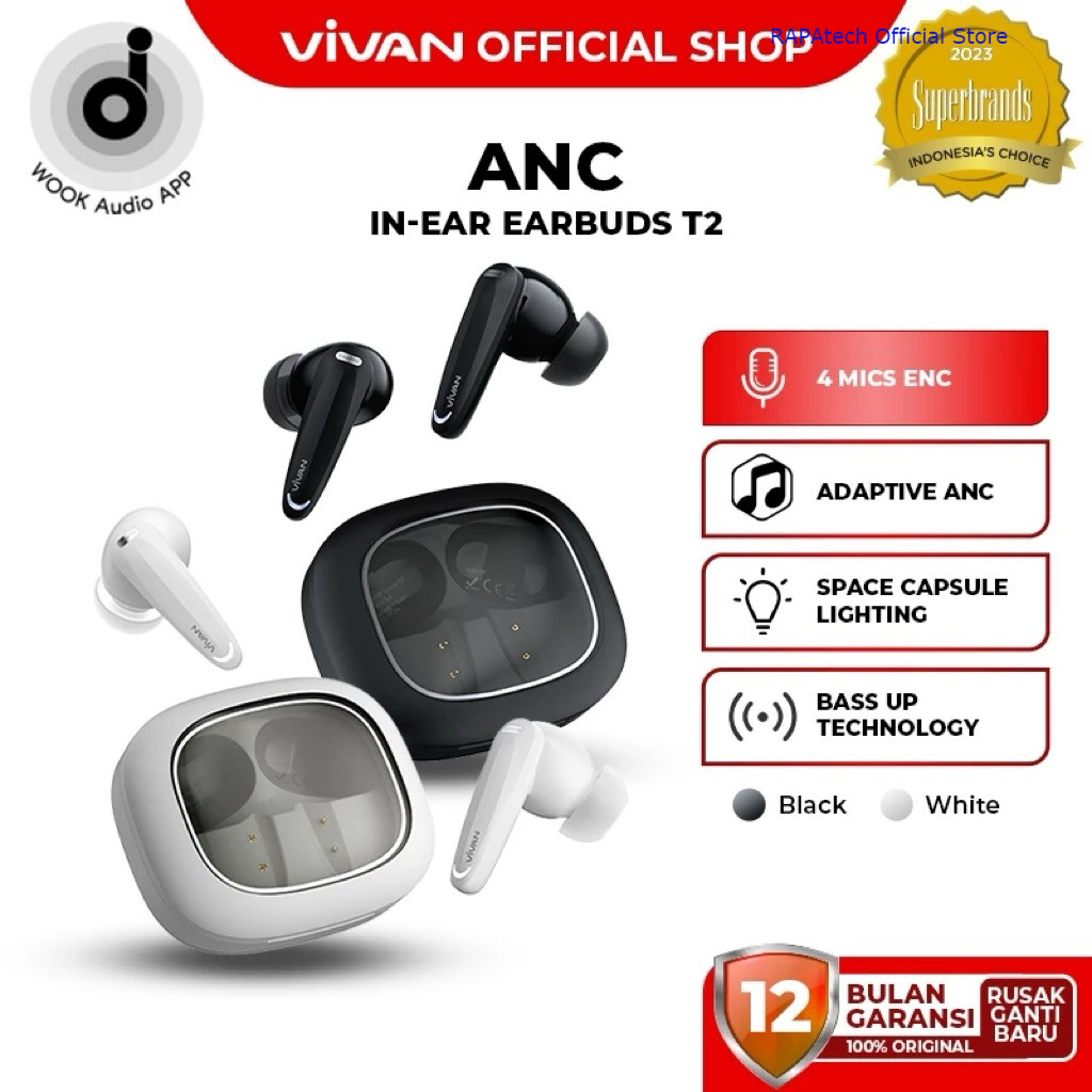 Jual Vivan Space T2 ANC TWS Bluetooth 5.4 Earbuds Headset Powerfull ...