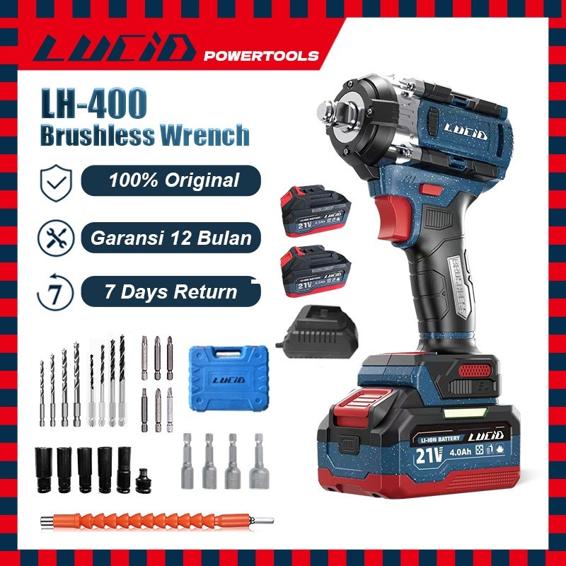 Jual LUCID LH400 Brushless Wrench 450N.M Impact Baterai Cordless Mesin ...