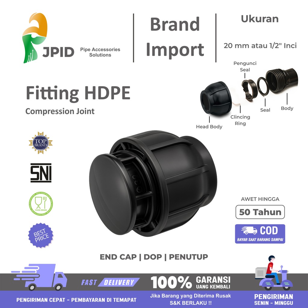 Jual End Cap HDPE 20mm atau 1/2 Inch | Dop Compression Joint | Penutup ...