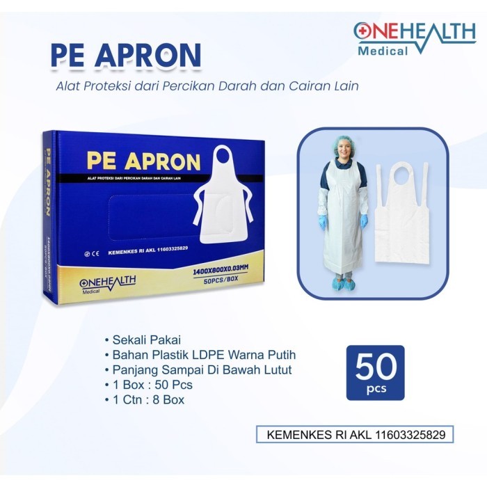 Jual Onehealth Pe Apron (1400*800*0.03mm) Baju Plastik Medis Putih di ...