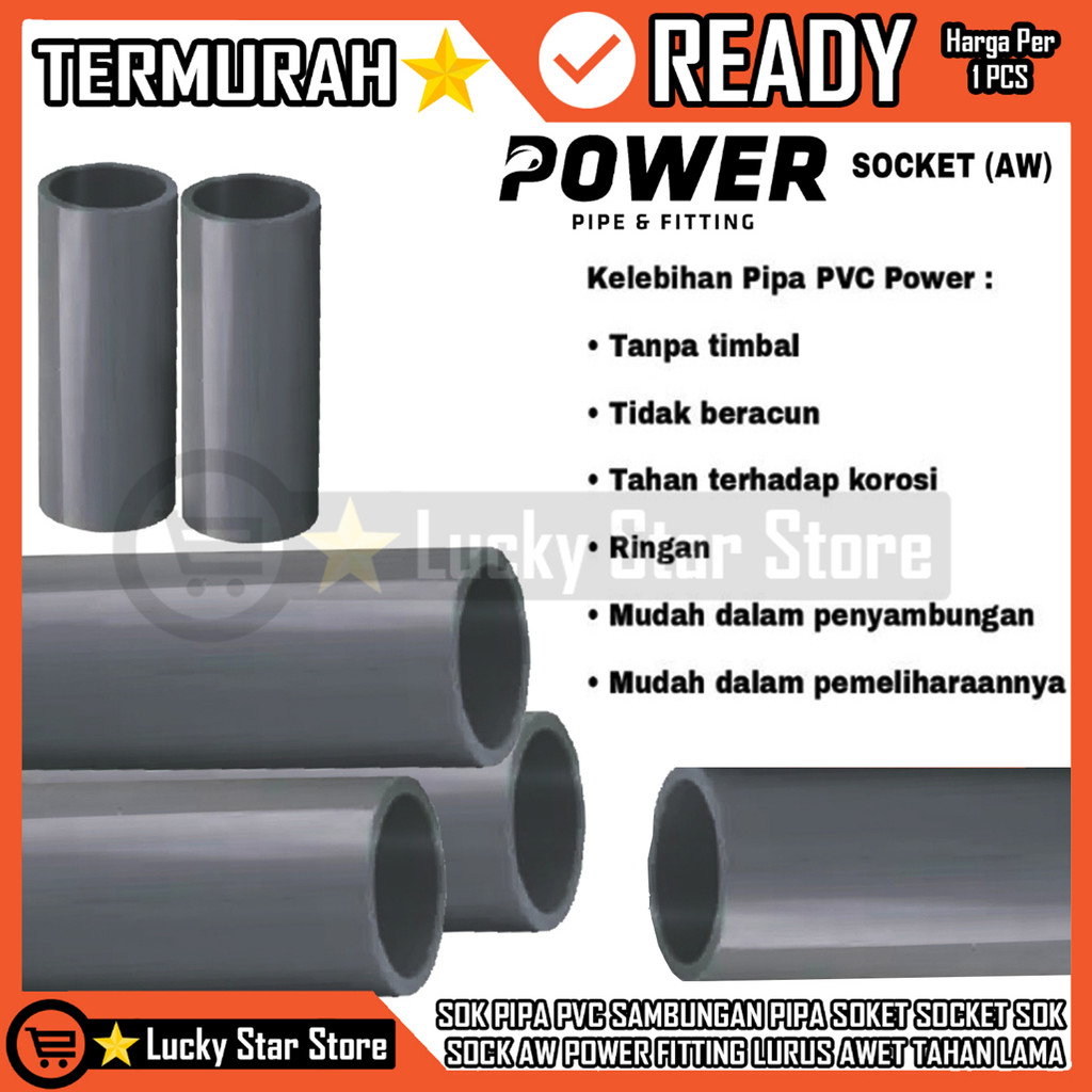 Jual Power AW Sok Pipa Pvc Sambungan Pipa Soket Socket Sok Sock Inch ...