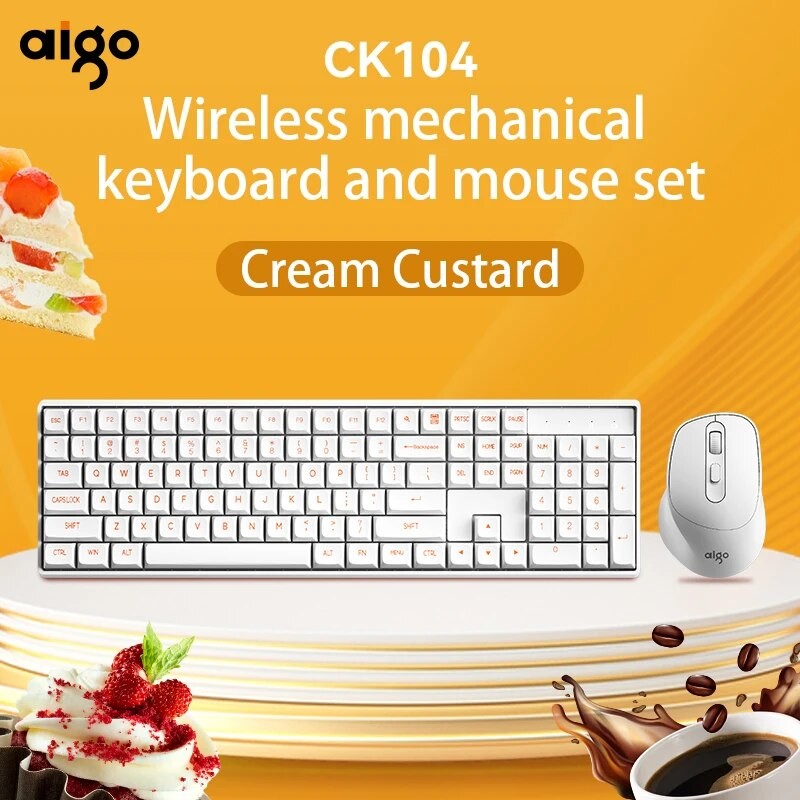 Jual Aigo CK104 Mechanical Keyboard Mouse Set 2.4G Wireless Gaming Red Switch 106 Key Gamer ...