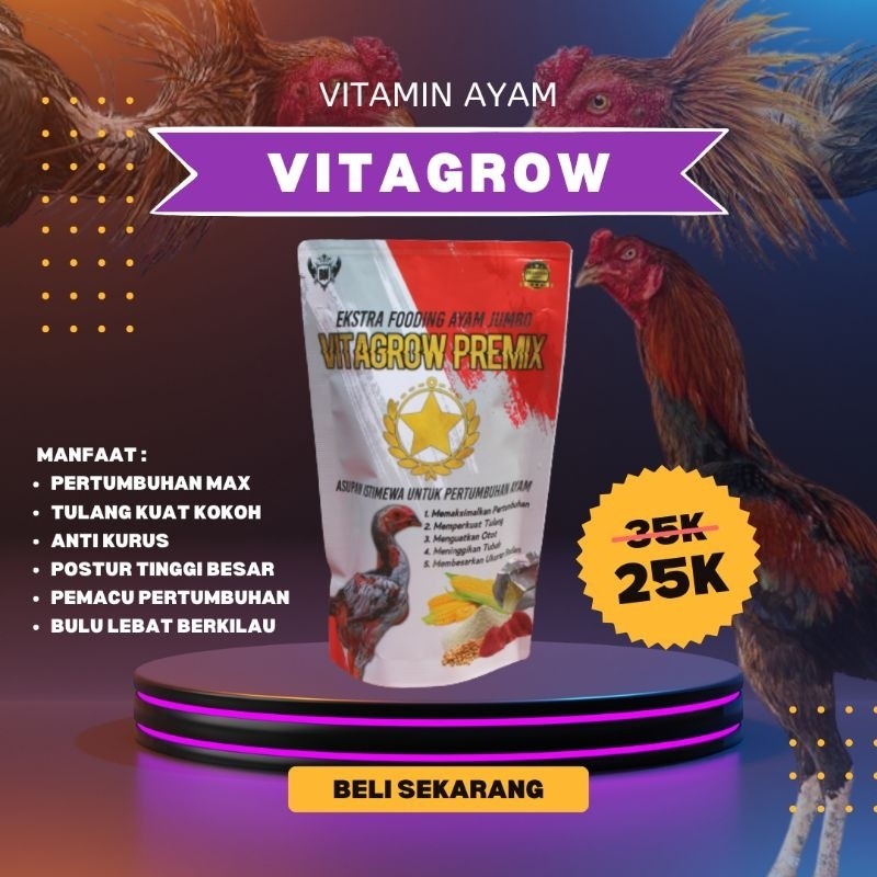 Jual suplemen Ayam thailand Kuat VITAGROW PREMIX Pakan tambahan masa ...