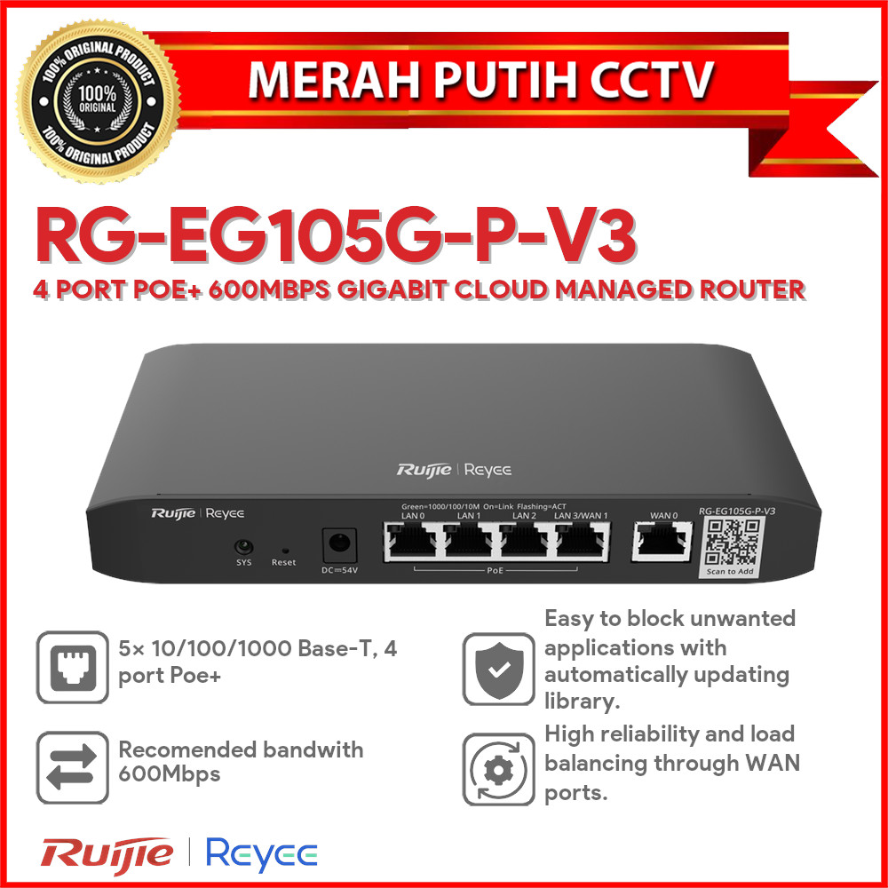 Jual RUIJIE REYEE RG-EG105G-P-V3 4 PORT POE+ 600MBPS GIGABIT CLOUD MANAGED ROUTER | Shopee Indonesia
