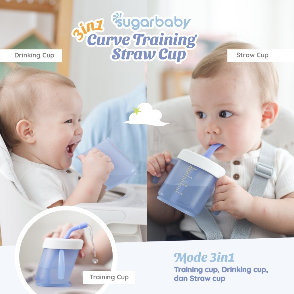 Jual SUGARBABY 3in1 Curve Training Straw Cup | Gelas MPASI Bayi Botol Minum Gelas Bayi Anti ...