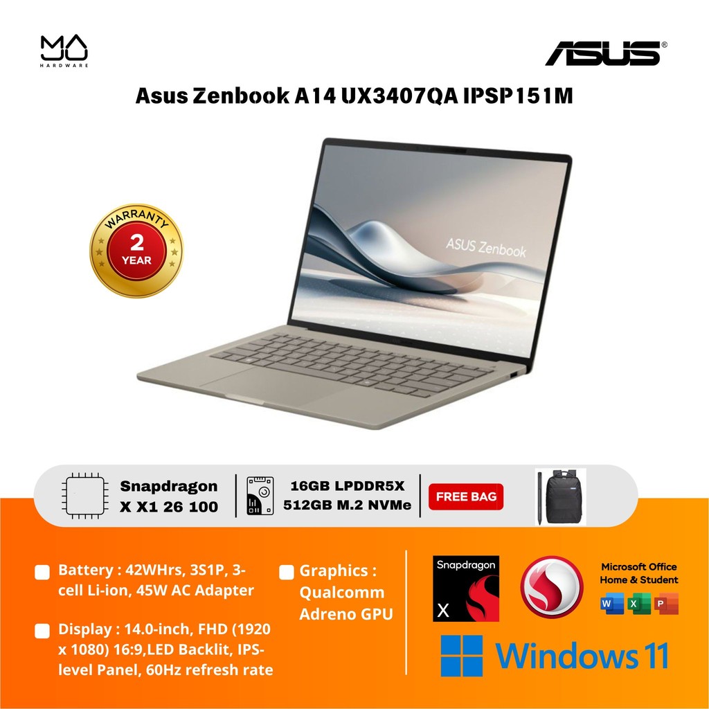 Jual Laptop ASUS Zenbook A14 UX3407QA IPSP151M Snapdragon X1 RAM 16GB ...