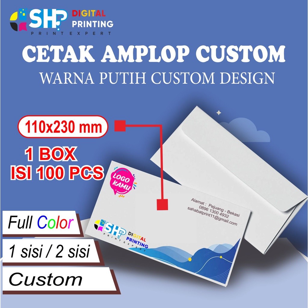 Jual Cetak Amplop Kop Surat Custom Murah Ukuran 11x23cm Warna putih | Shopee Indonesia