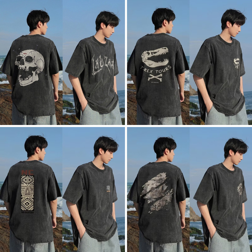 Jual [COD] baju trend Washed Kaos Pria American retro skull Baju ...