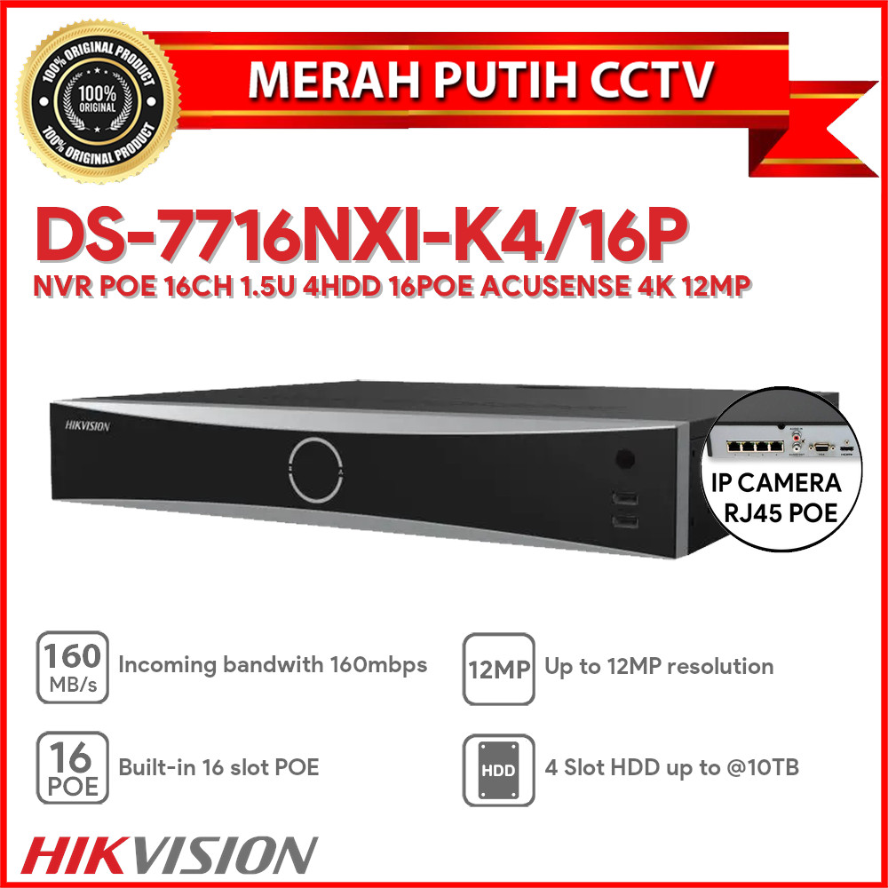 Jual HIKVISION DS-7716NXI-K4/16P NVR POE 16CH 1.5U 4HDD 16POE ACUSENSE ...