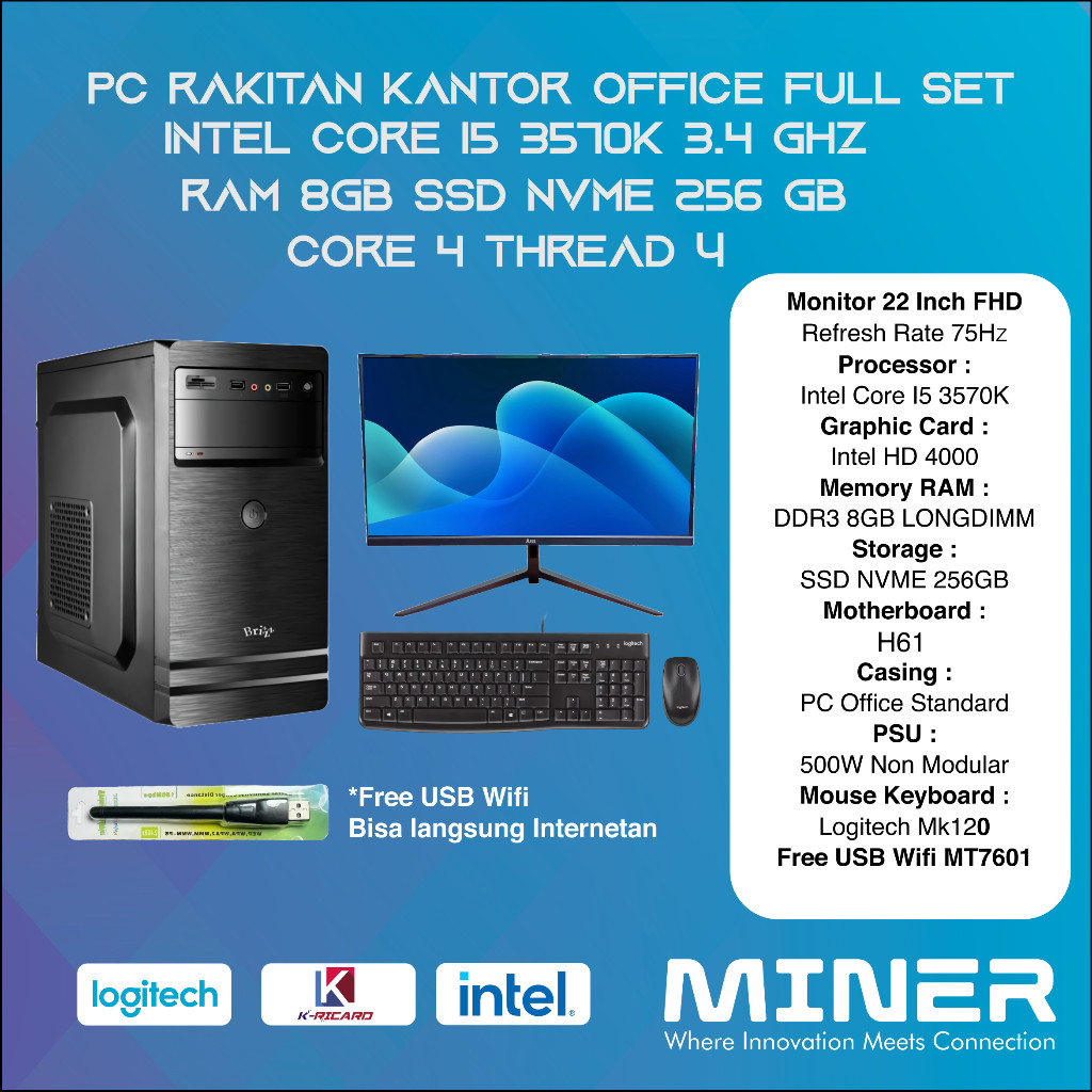 Jual PC Rakitan Office Kantor Full Set Intel I5 3570K Ram 8Gb SSD ...