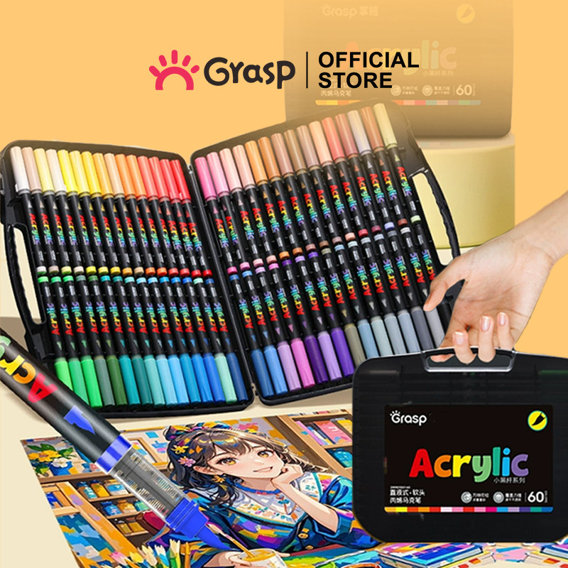 Jual Grasp Acrylic Marker Brush Pen Set 12/24/36/48/60 Spidol Akrilik Waterproof Tinta Direct ...