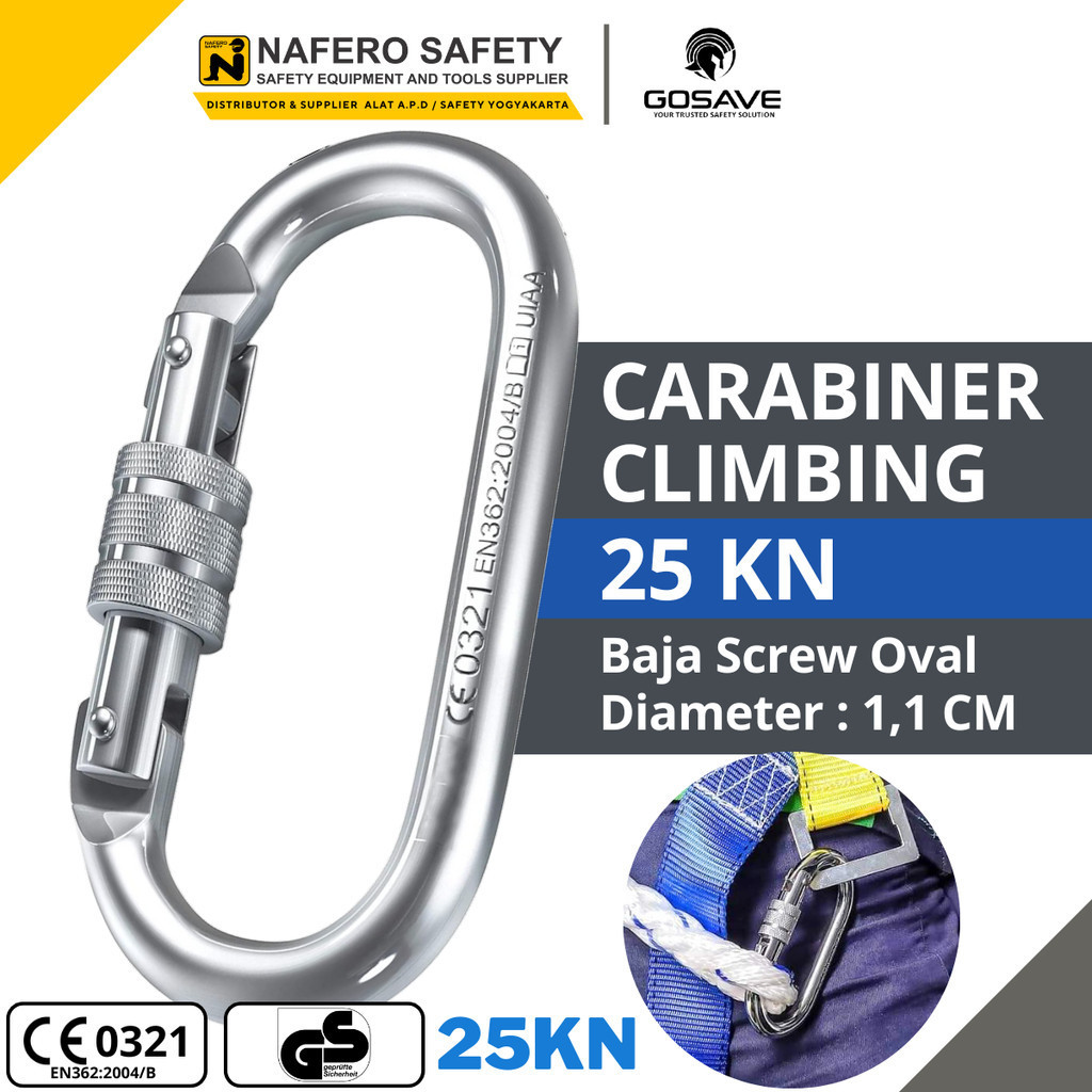 Jual Carabiner Pro Oval Screw Baja Galvanis EN362 25KN Safety Harness ...