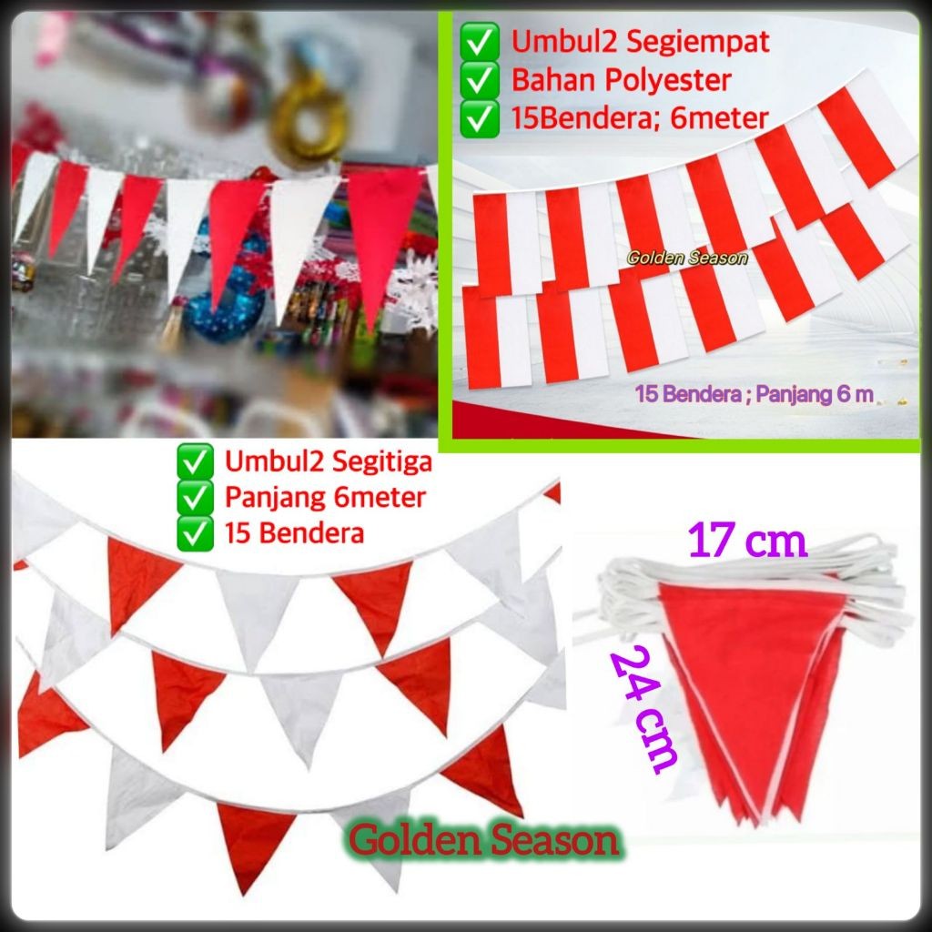 Jual 80 Meter Segitiga Merah Putih 150 Bendera dan Warna Warni Rainbow Dekorasi HUT KEMERDEKAAN ...