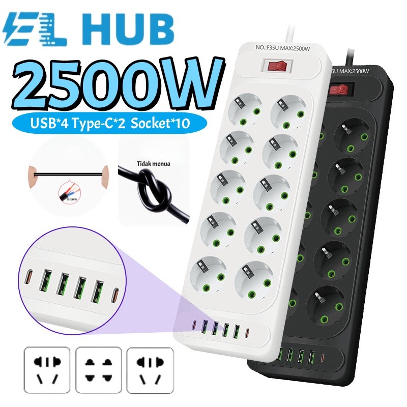 Jual 2500W Stop Kontak USB Kabel Serbaguna Multiguna Panjang 2 Meter Original Power Socket ...