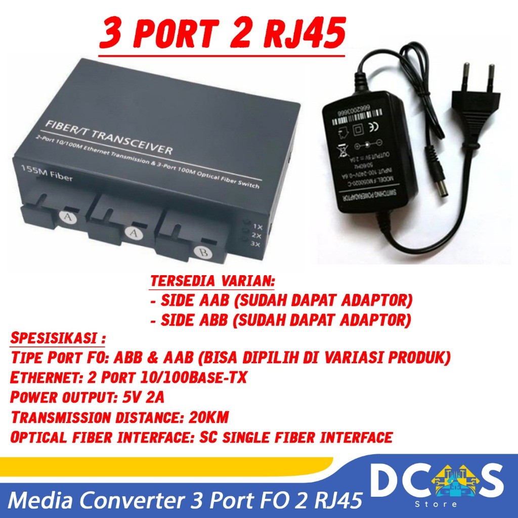 Jual Fiber Optic Media Converter 3 Port FO SC 2 Port LAN RJ45 Switch Fiber | Shopee Indonesia