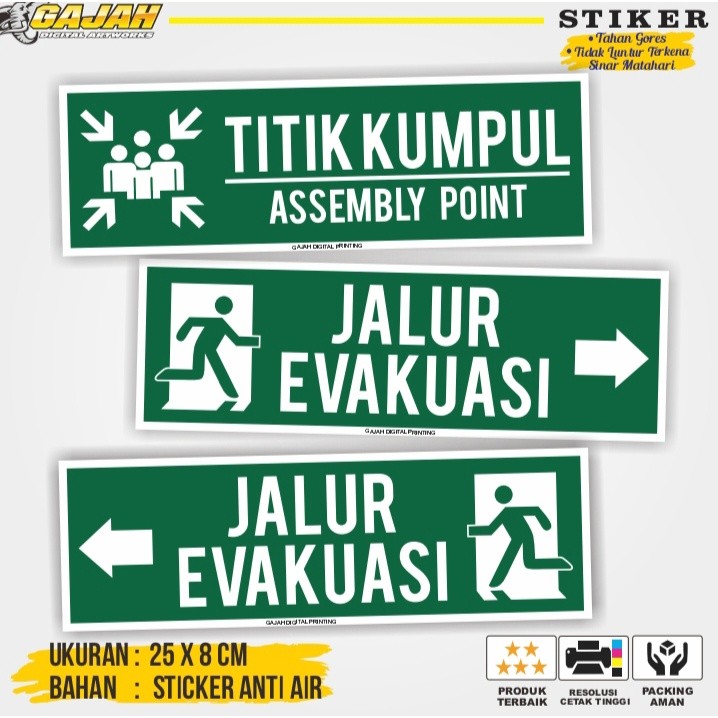 Jual Jalur Evakuasi / Stiker Jalur Evakuasi / Stiker Arah Evakuasi / Stiker Titik Kumpul ...