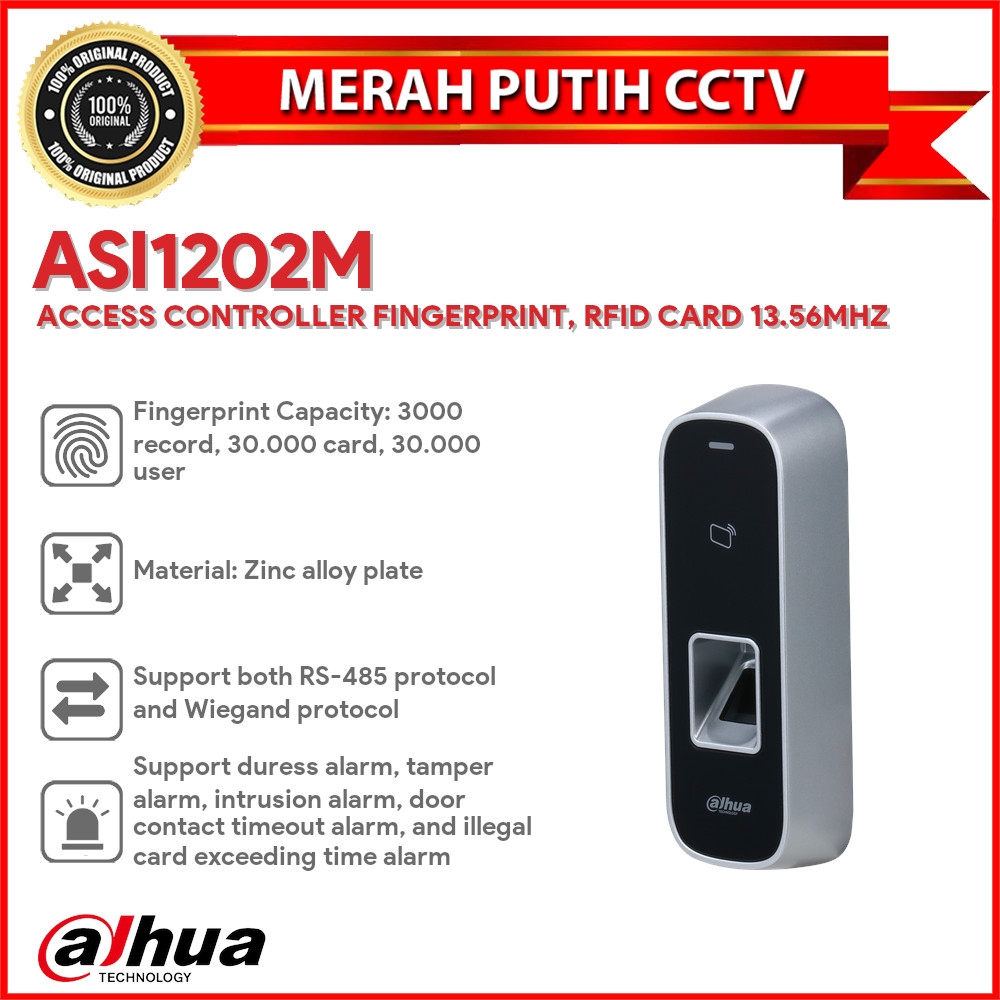 Jual DAHUA ASI1202M ACCESS CONTROLLER FINGERPRINT, RFID CARD 13.56MHZ ...