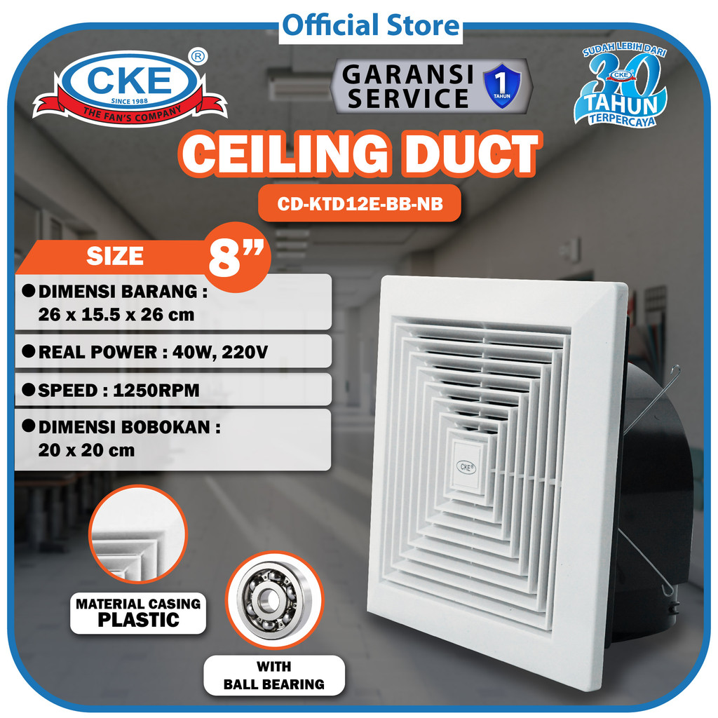 Jual CKE Ceiling Duct CD-KTD12E-BB-NB 8 Inch Ceiling Duct Exhaust ...