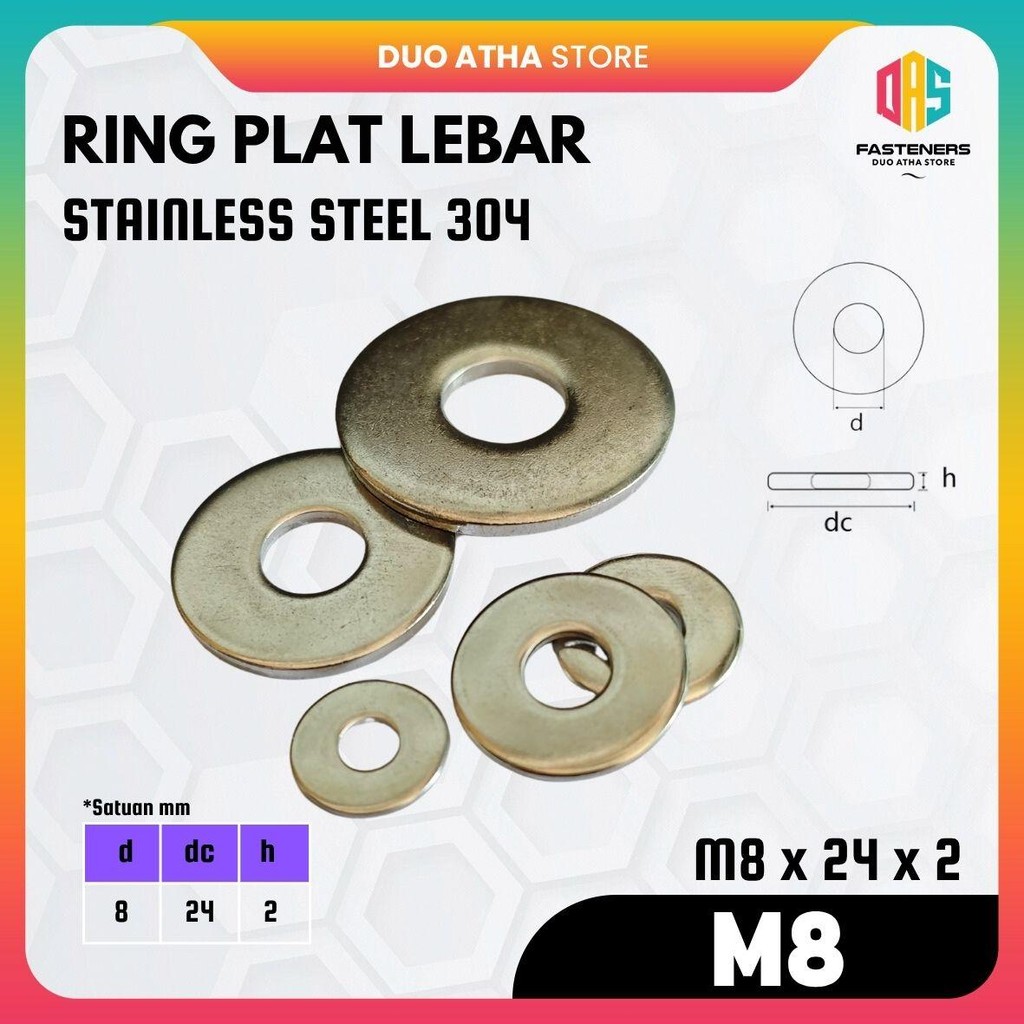 Jual Ring Plat Lebar M8 Stainless Steel 304 / Wide Washer Plate M8 ...