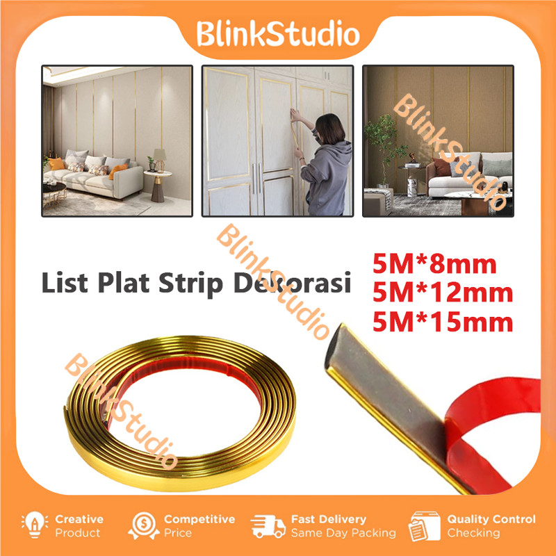 Jual 5 METER List Plat Strip Mirror / List Wallpaper Sticker Gold ...