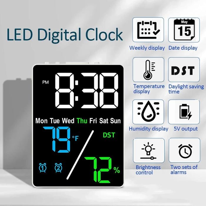 Jual Jam Meja Digital LED Layar Besar – Smart Alarm Clock, Suhu ...