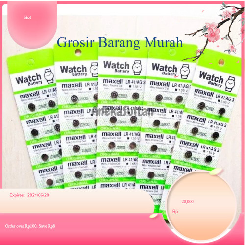 Jual Baterai 1Papan isi 10 pcs LR41 / AG3 / LR 41 /AG 3 / SR41 / SR 41 / L736F batrei kancing ...