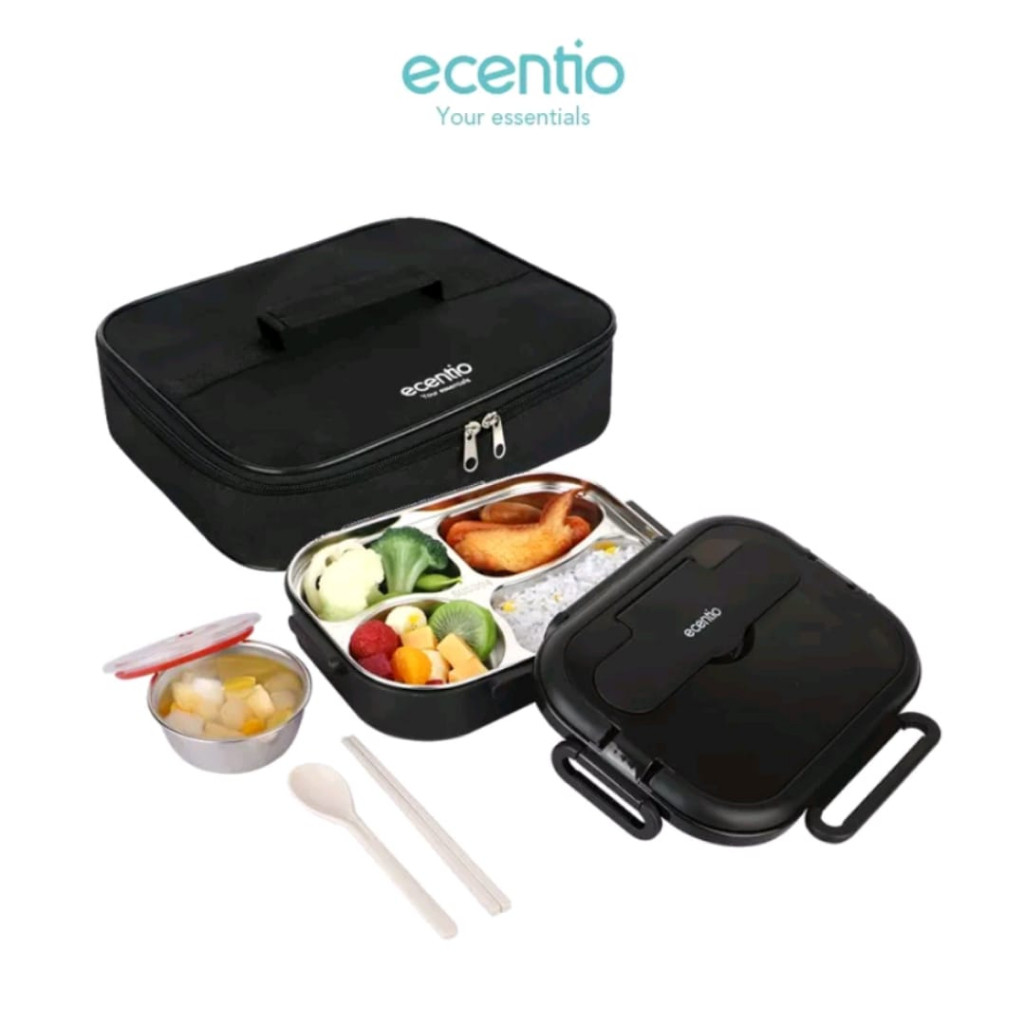 Jual ECENTIO Lunch Box 1000ml Stainless 304 Sekat 4 Anti Tumpah free ...