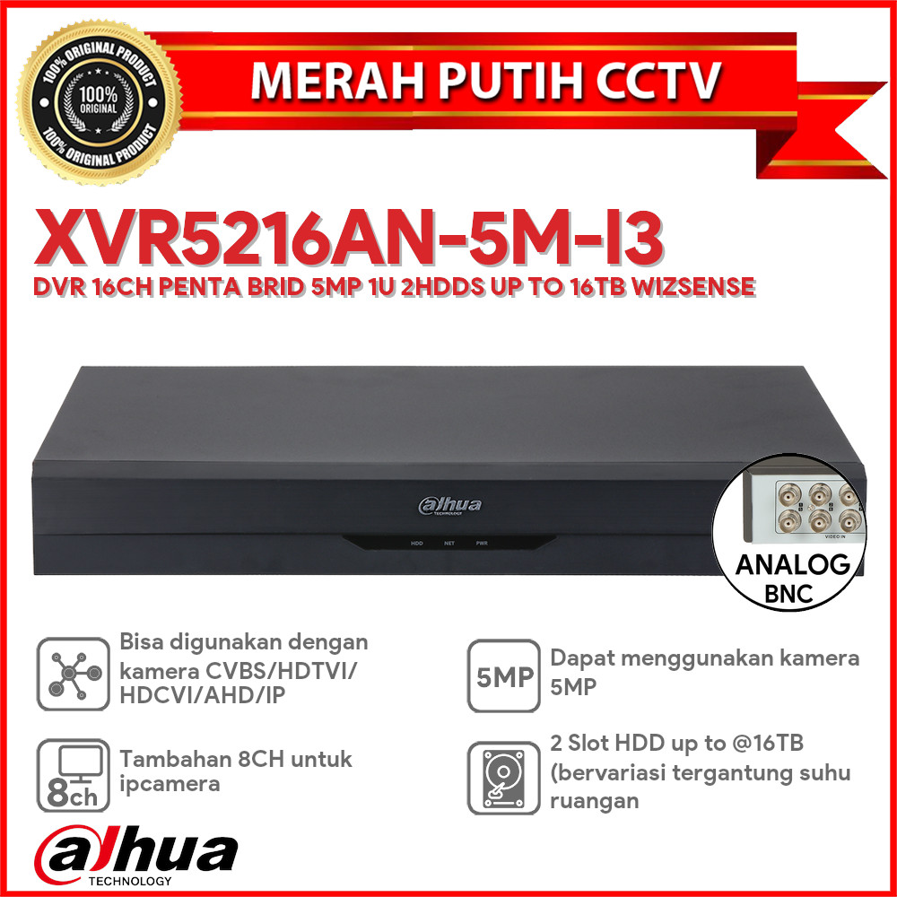 Jual DAHUA XVR5216AN-5M-I3 DVR 16CH PENTA BRID 5MP 1U 2HDDS UP TO 16TB WIZSENSE | Shopee Indonesia
