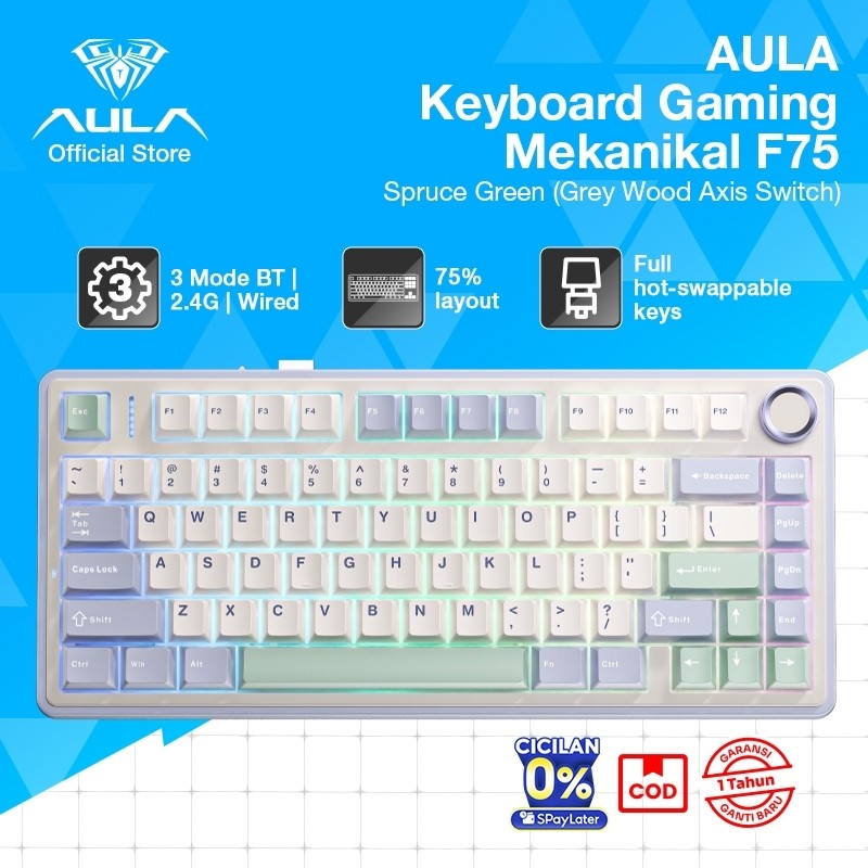 Jual AULA Mechanical Gaming Keyboard - 75% Layout Tri-Mode (USB-C/2.4G/Bluetooth) Reaper Switch ...
