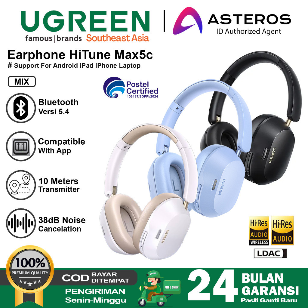 Jual UGREEN Hitune Max 5c 5 C Wireless Bluetooth 5.4 Headphone 43dB Active Noise Cancellation Hi ...