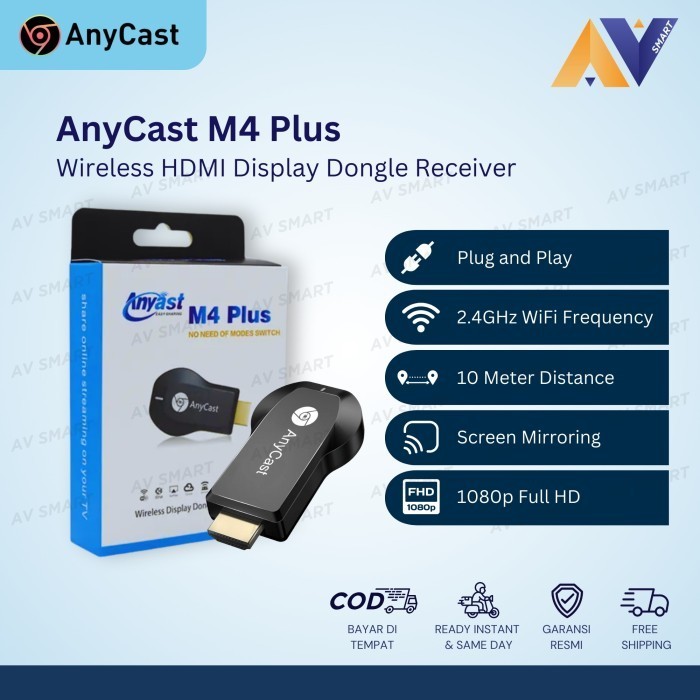 Jual AnyCast M4 Plus HDMI Wireless Display Dongle Screen Mirroring HP ke TV | Shopee Indonesia