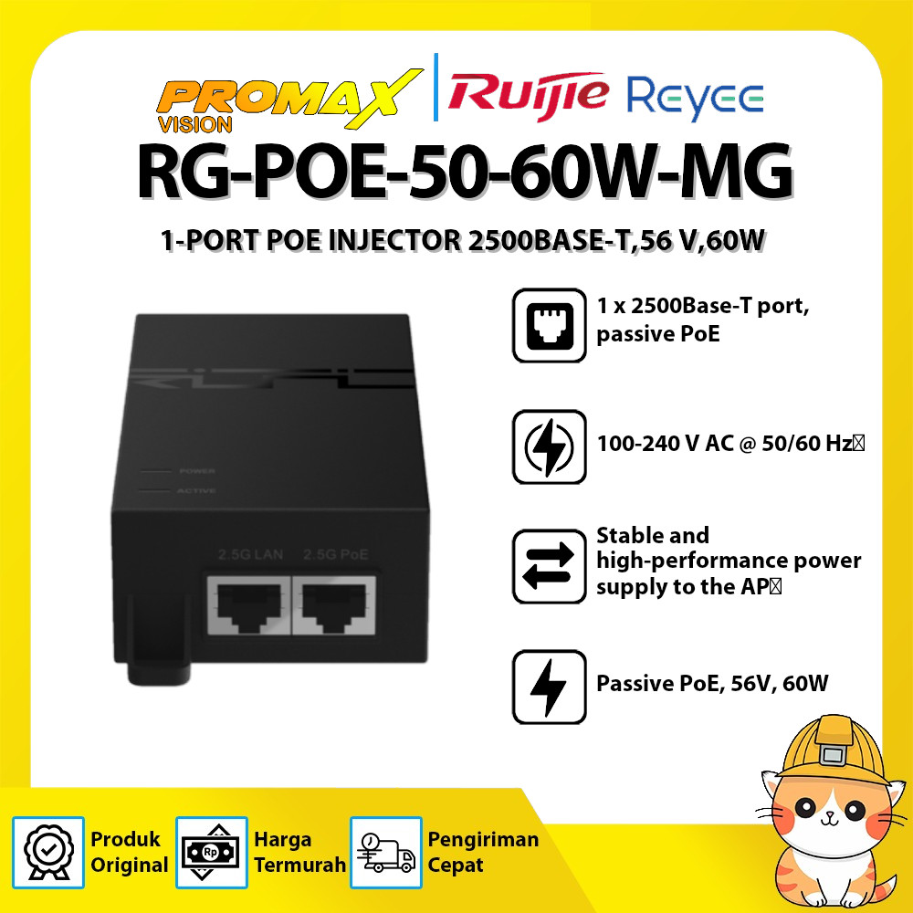 Jual RUIJIE REYEE RG-POE-50-60W-MG 1-PORT POE INJECTOR 2500BASE-T,56 V ...