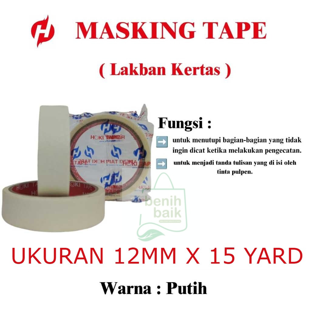 Jual Lakban kertas masking tape besar kecil untuk cat HOKI tape 12 mm x ...