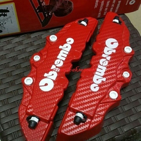 Jual Cover Disk Rem Brake Kaliper Rem Cakram Mobil Merah Carbon ...