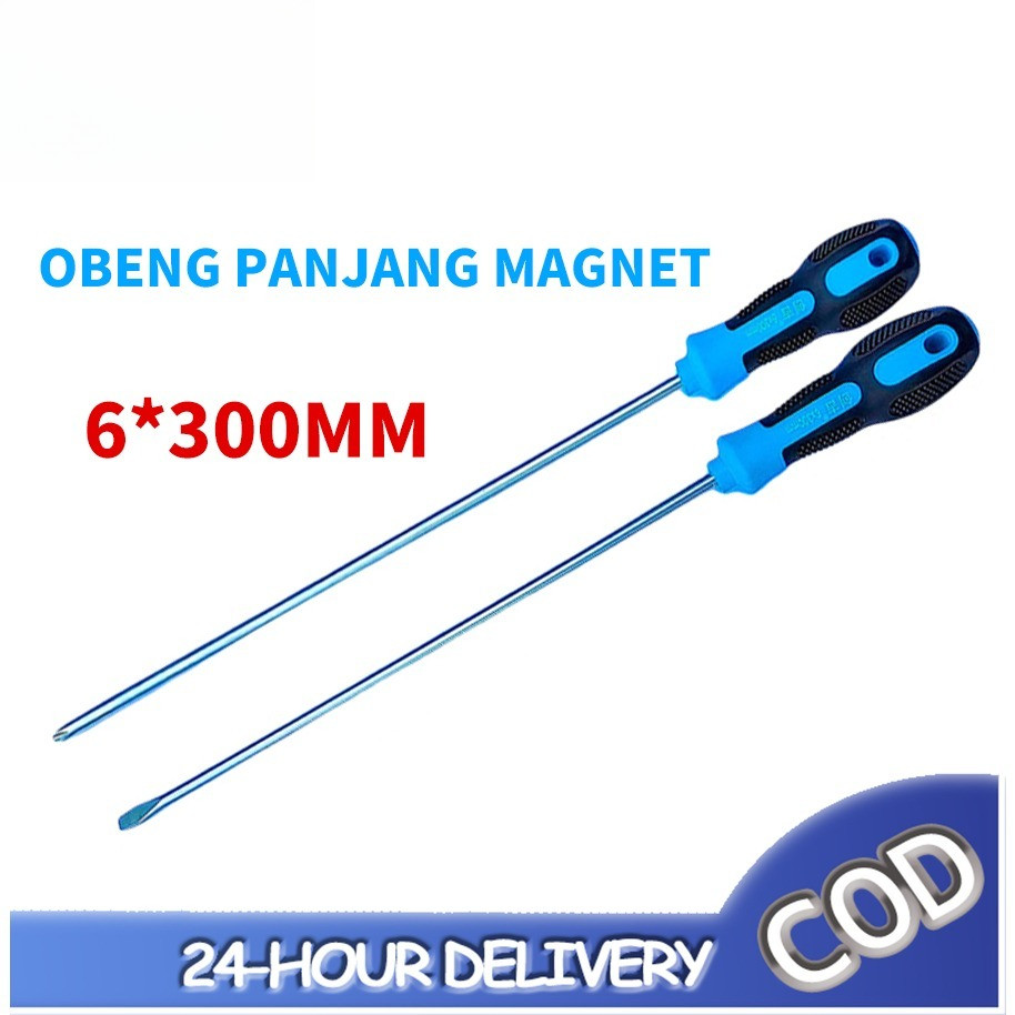 Jual Magnetic Obeng Panjang 12 Inch 6*300mm Screwdriver Phillips & Flat ...