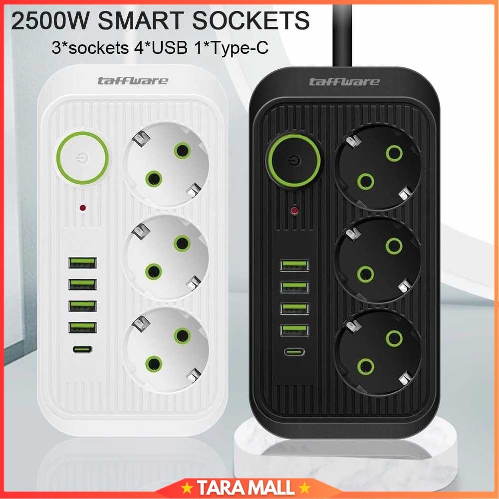 Jual Taffware Stop Kontak 3 Plug 4 USB 1 USB Type C 10A 250V 2500W 2.1A - QL-1074U | Shopee ...