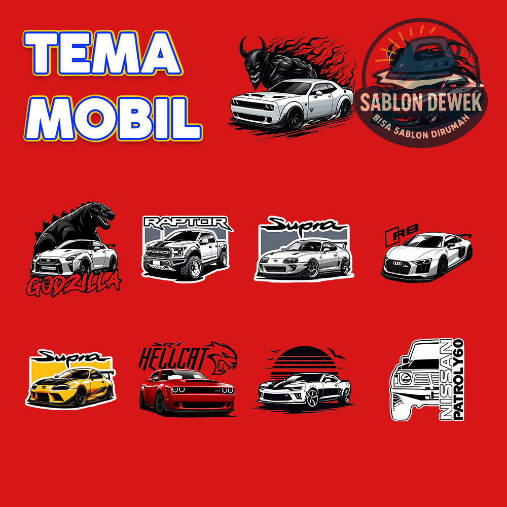 Jual SABLON SETRIKA SATUAN TEMA MOBIL VOL.1 / SABLON DTF LANGSUNG PAKAI ...