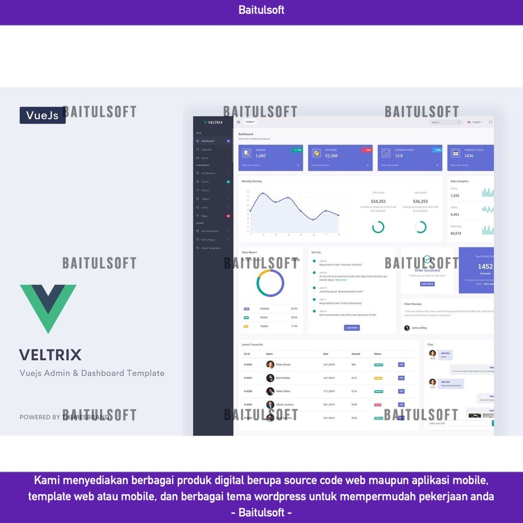 Jual WEB TEMPLATE VELTRIX - VUEJS ADMIN & DASHBOARD TEMPLATE D2259 ...