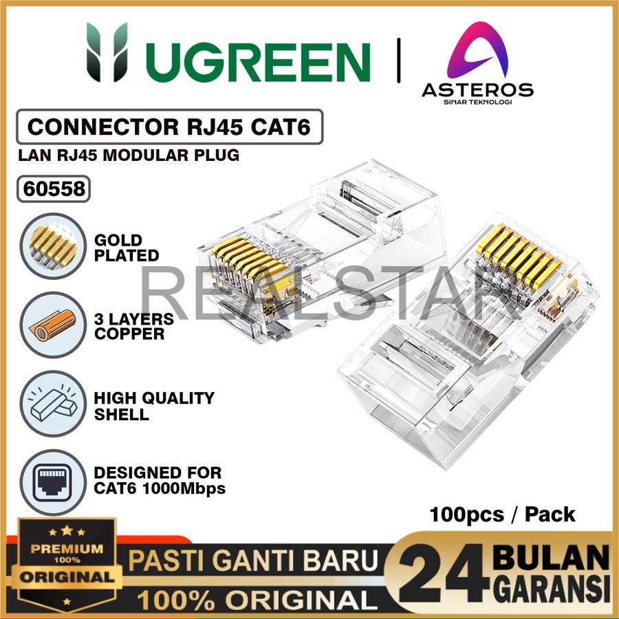 Jual UGREEN 60558 Connector RJ45 Cat6 UTP Full Tembaga Modular Plug ...