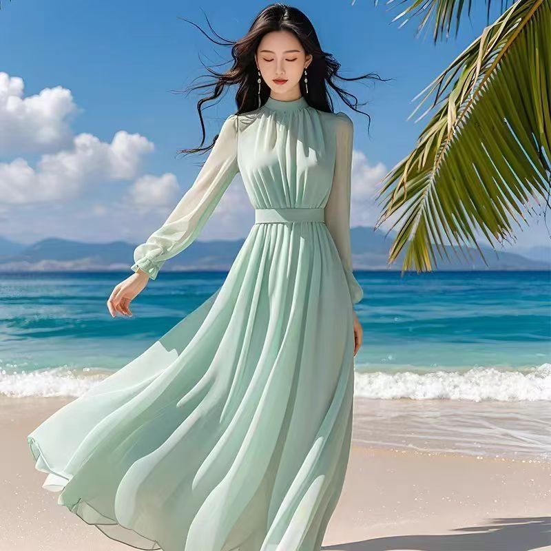 Jual FAN Gaun Sifon Lengan Panjang Elegan Korea Terbaru | Shopee Indonesia