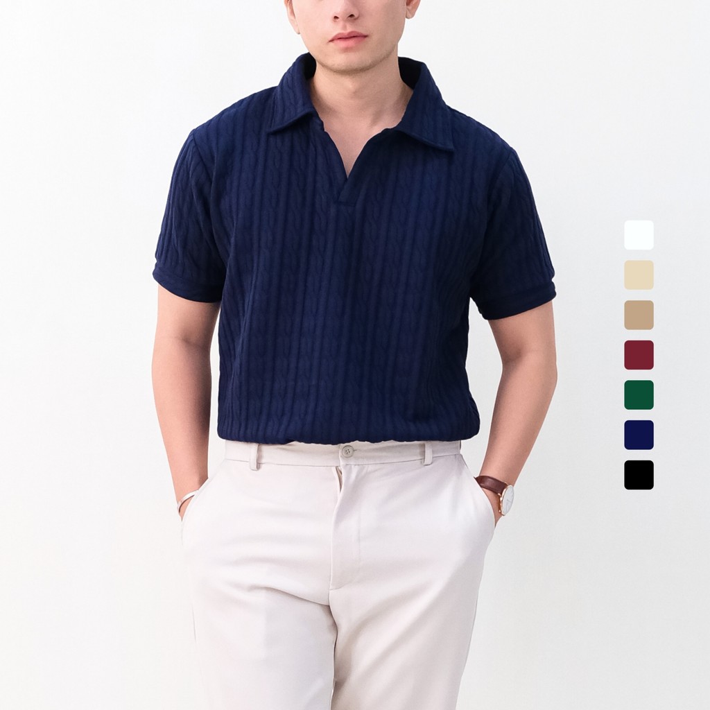 Jual SAGI Men Cable Knit Polo Shirt | Kemeja Polo Pria Lengan Pendek ...