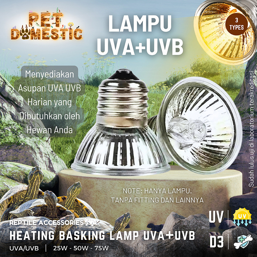 Jual Lampu UVA UVB Reptil Reptile 25 50 75 Watt UV Penghangat Pemanas Sulcata Kura Air Brazil ...