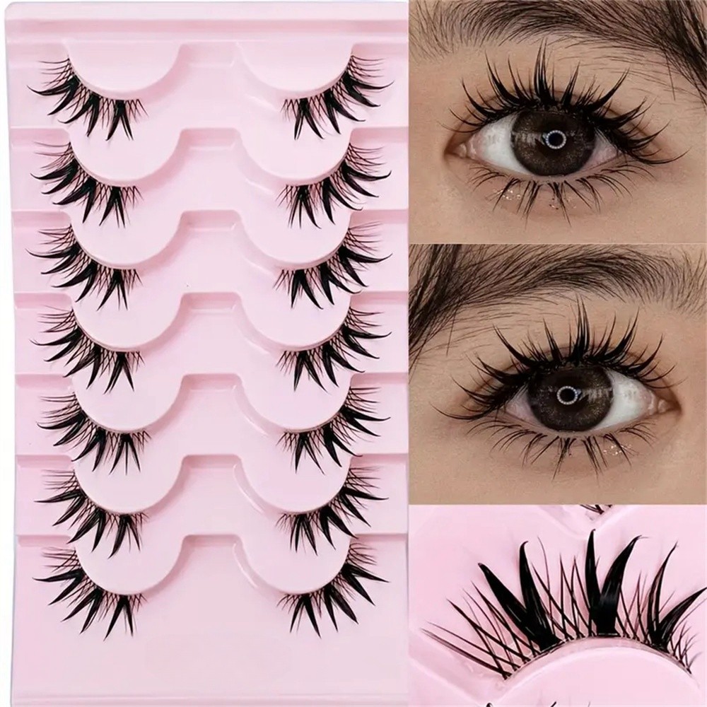 Jual 7 Pairs Half Eye Lashes With Transparent Stem Natural Long 3D ...
