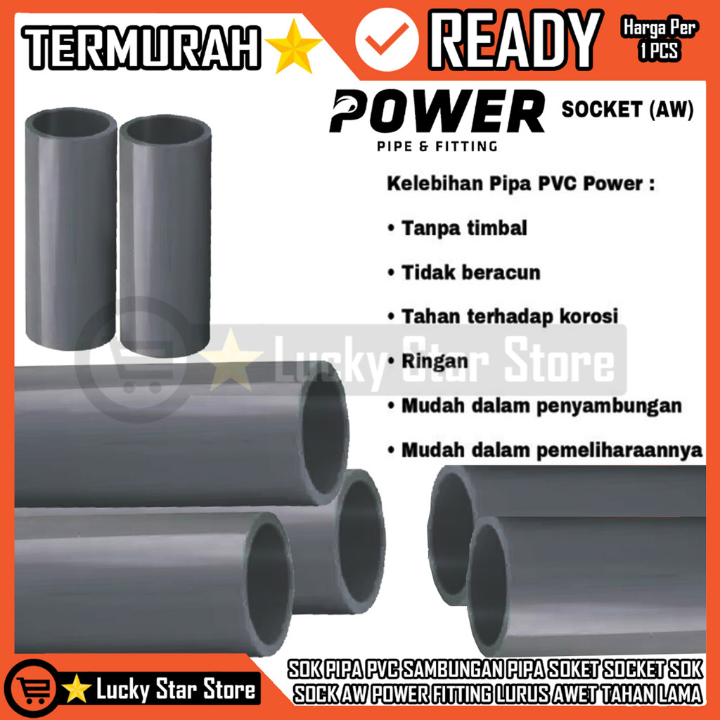 Jual Power AW Sok Pipa Pvc Sambungan Pipa Soket Socket Sok Sock Inch ...