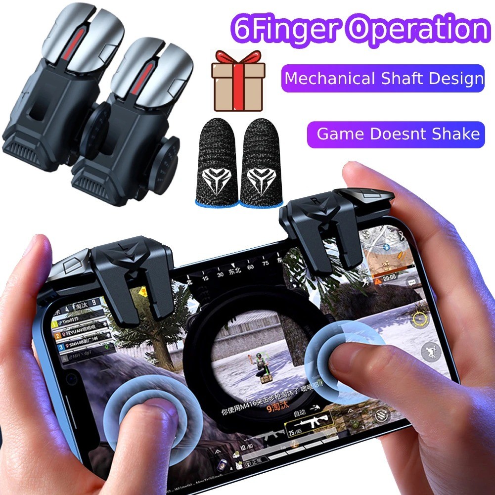 Jual G21 Mobile Phone Game Trigger Gamepad Joystick 6-Finger Aim ...