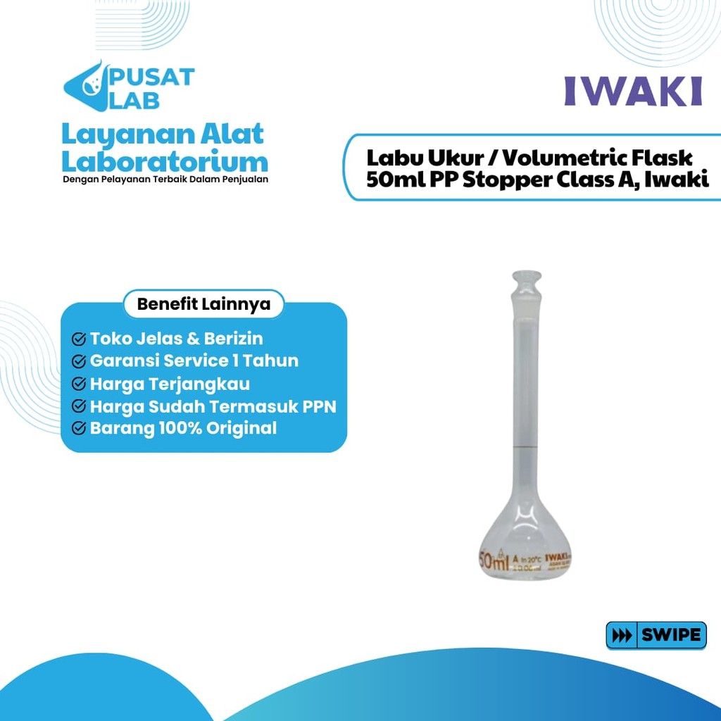 Jual Labu Ukur / Volumetric Flask 50ml PP Stopper Class A, Iwaki | Shopee Indonesia