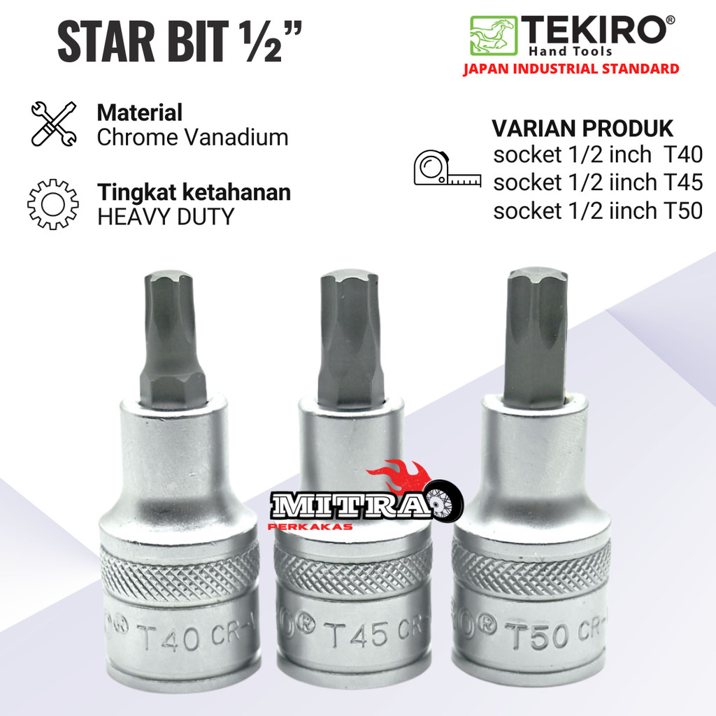 Jual TEKIRO Japan Star Bit T40/T45/T50 - Original 1/2" DR, Cocok untuk ...